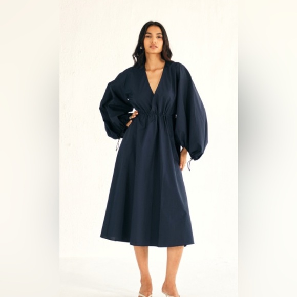 Zara | Dresses | Zara Elegant Navy Blue Draw String Midi Dress | Poshmark